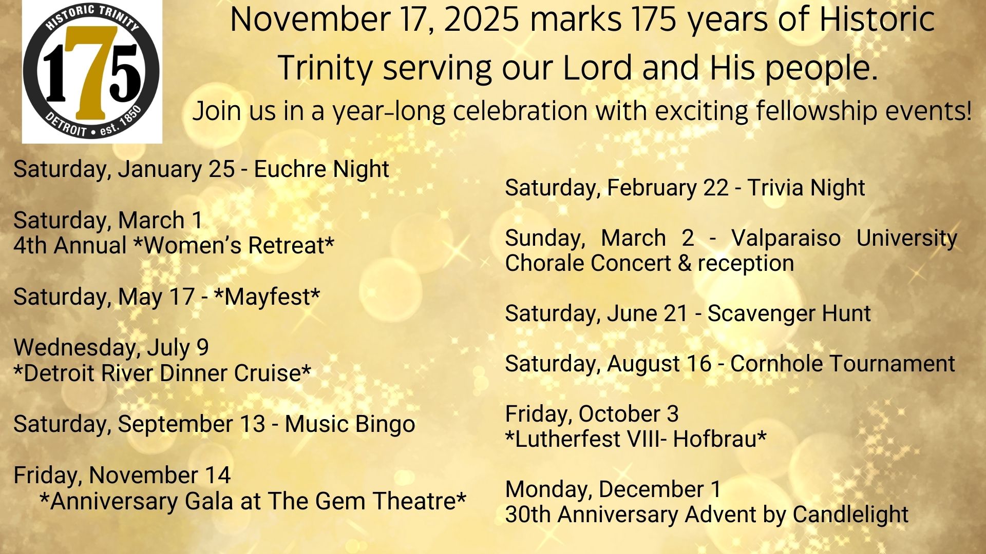 175th ANNIVERSARY EVENTS - Historic Trinity